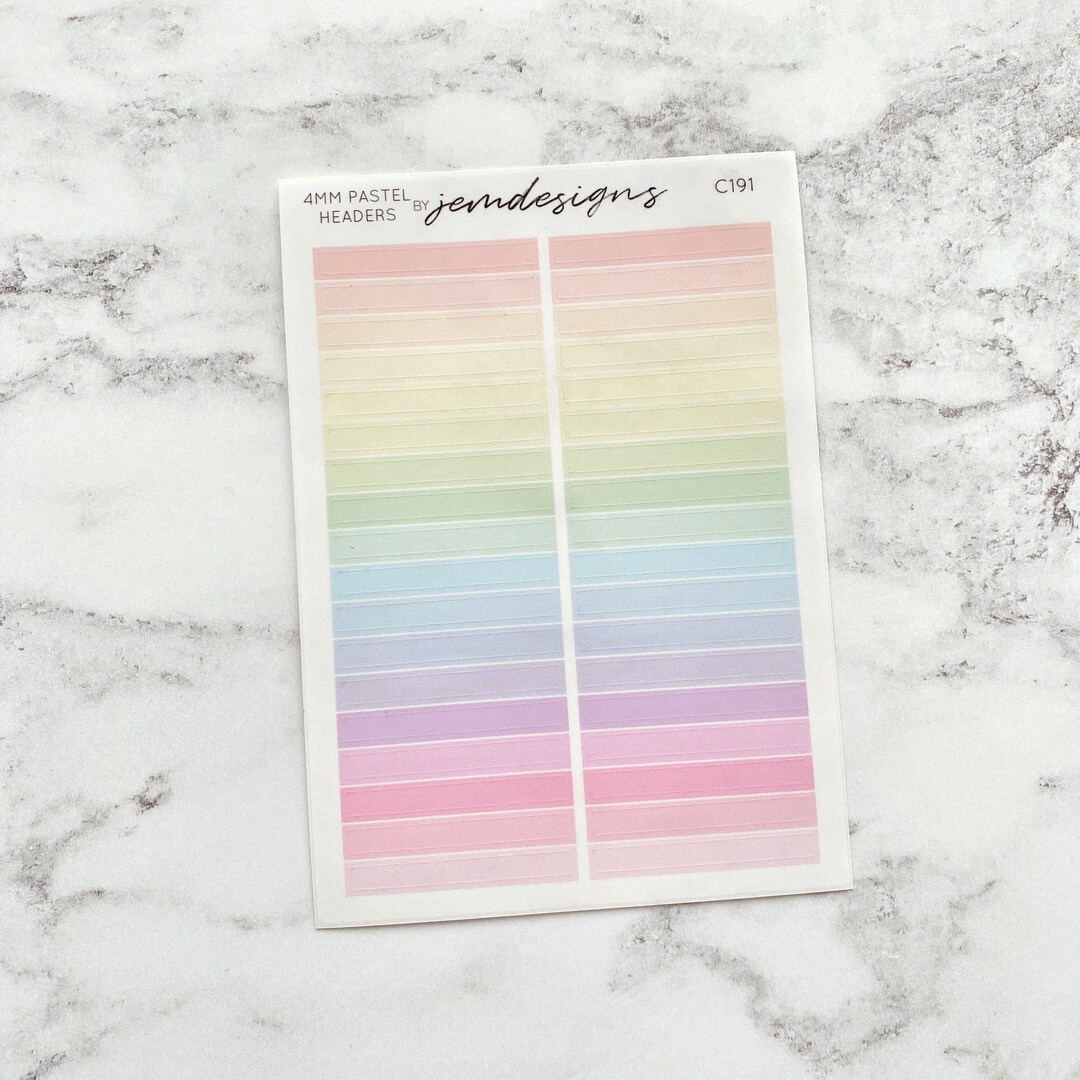 CLEAR 4mm Headers, Pastel Rainbow Stickers, Thin Header Stickers ...