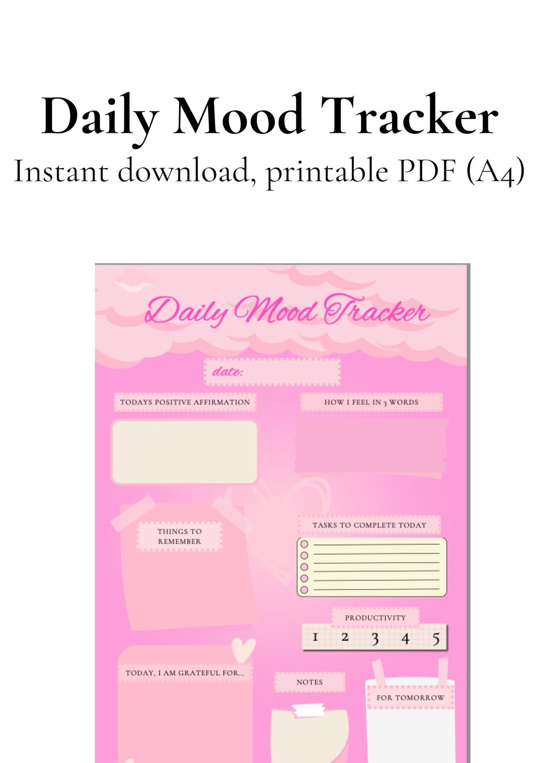 Pink Daily Mood Tracker PDF Printable - Etsy