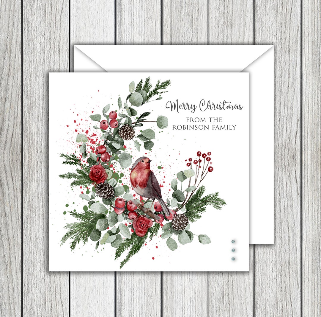 Merry Christmas Robin Card - Etsy