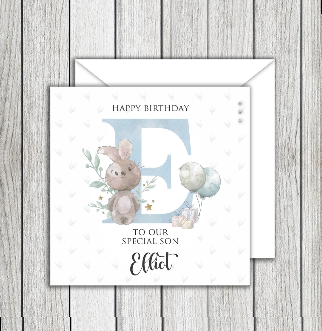 Cute Rabbit Blue Birthday Card - Etsy