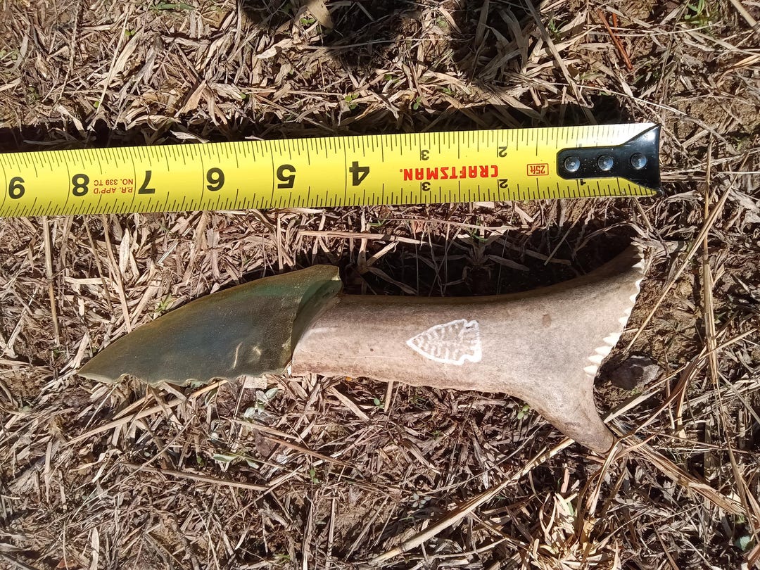 Brass Knife W/ Deer Antler Handle ~ Engraved Arrowhead Design - Etsy