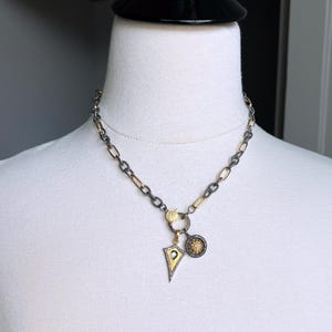 Mixed Metal Pave Diamond Charm Necklace, Sterling Silver & Vermeil Gold ...