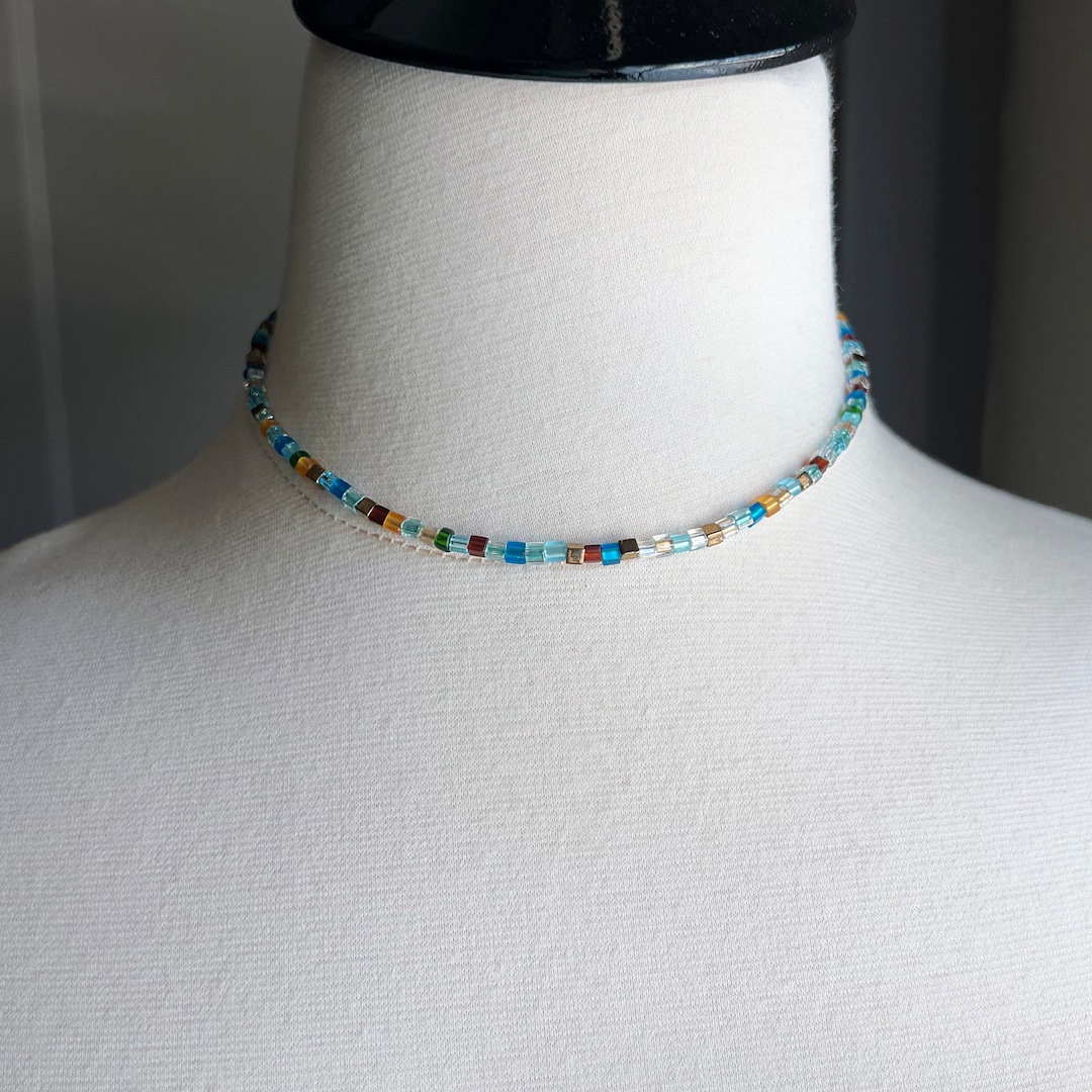 Dainty Turquoise Blue Choker, Tiny Bead Choker Necklace, Summer Simple ...