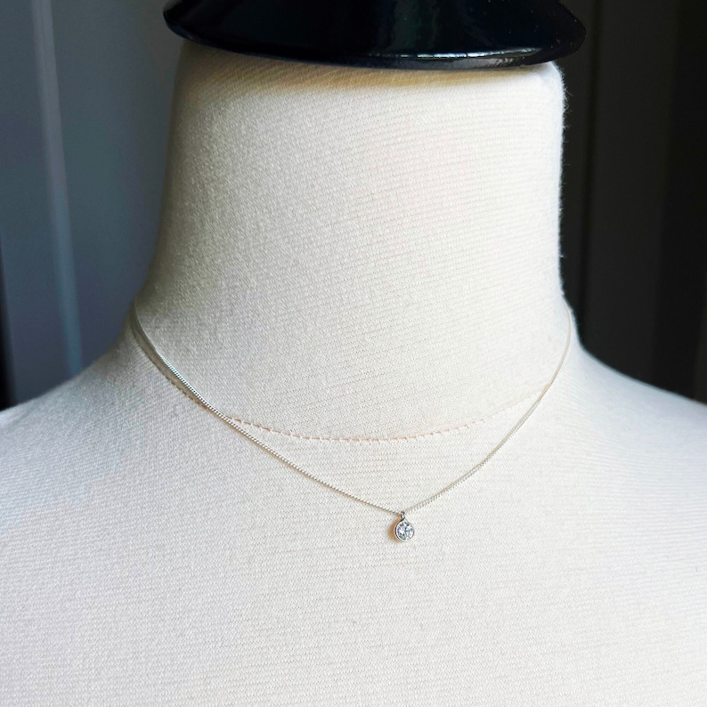 Sterling Silver Tiny Zircon Drop Necklace, 16 Inch - Etsy