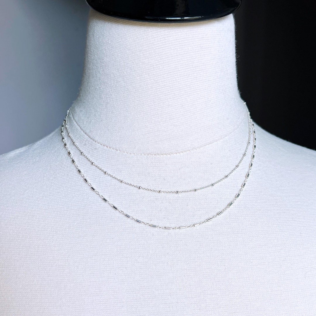Minimalist Double Layering Sterling Silver Set, Satellite Silver Chain ...