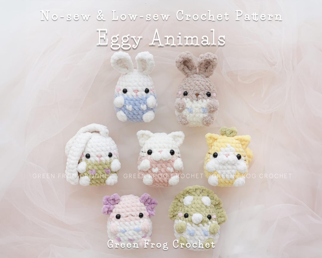 No Sew and Low Sew Amigurumi Crochet Patterns Egg Bunny, Cat, Dinosaur ...