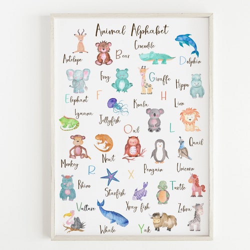 Animal Alphabet Print Animal ABC Art Printable Wall Art - Etsy