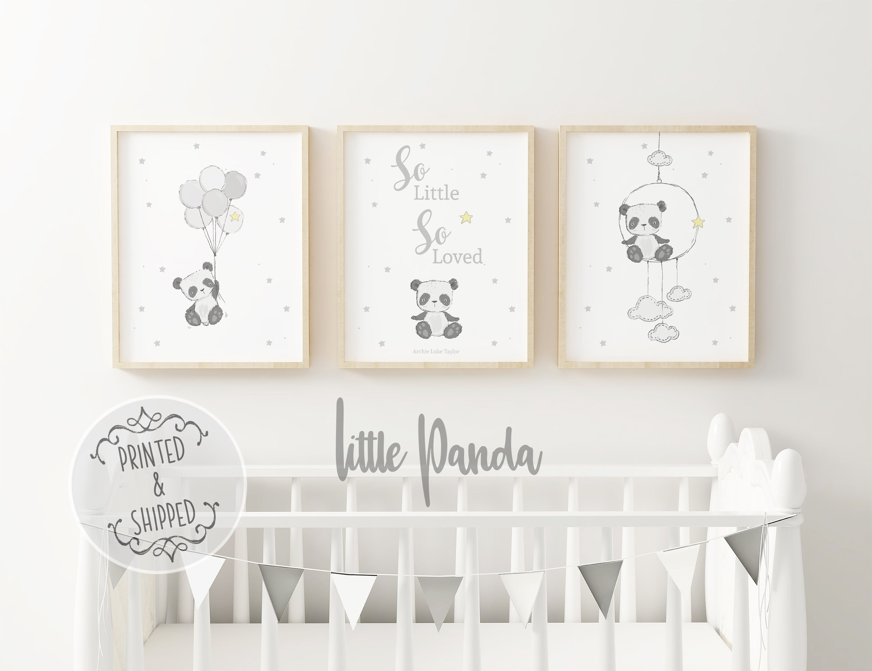 Panda Nursery Prints | Nursery Animals Art | Baby Name Print | so ...