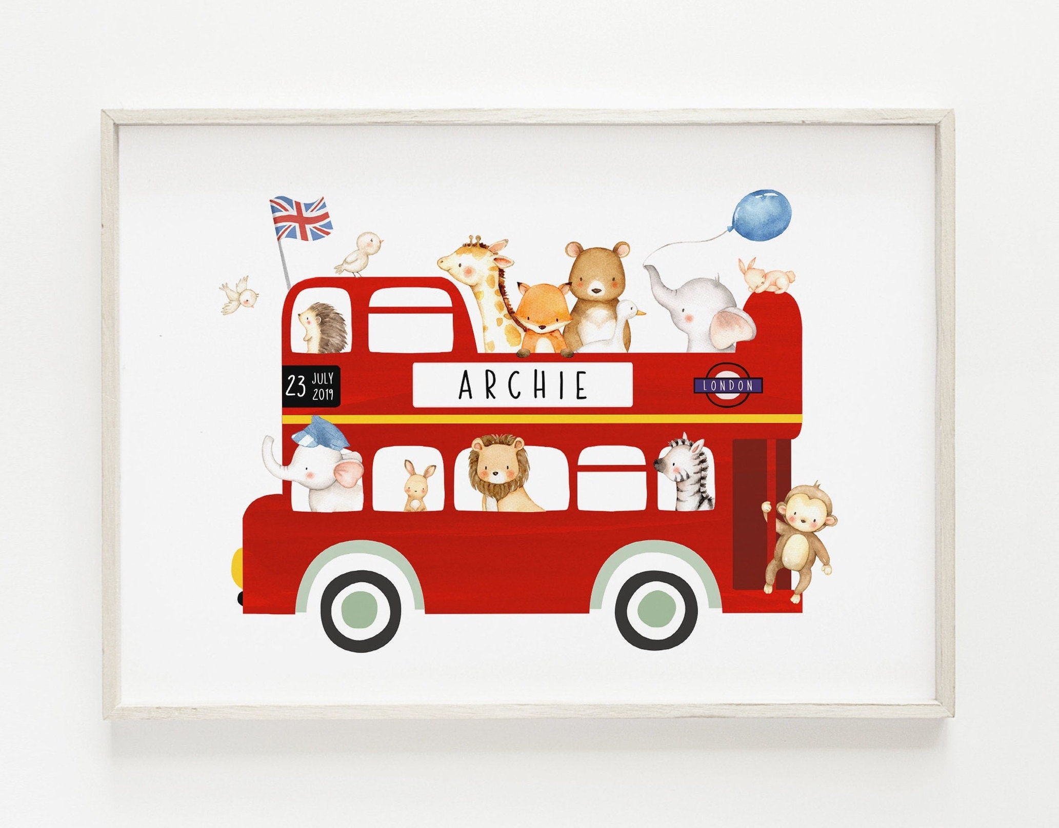 Red Bus Nursery Prints Baby Name Print Transport Nursery - Etsy UK