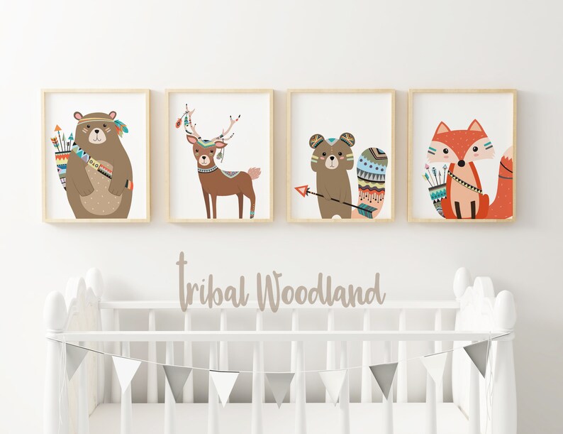Tribal Woodland Animals Print | Woodland Art | Animal Nursery Decor ...