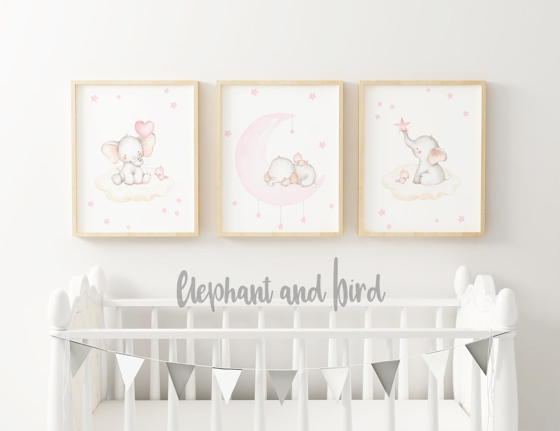 Pink Elephant Print Elephant Art Animal Nursery Decor - Etsy