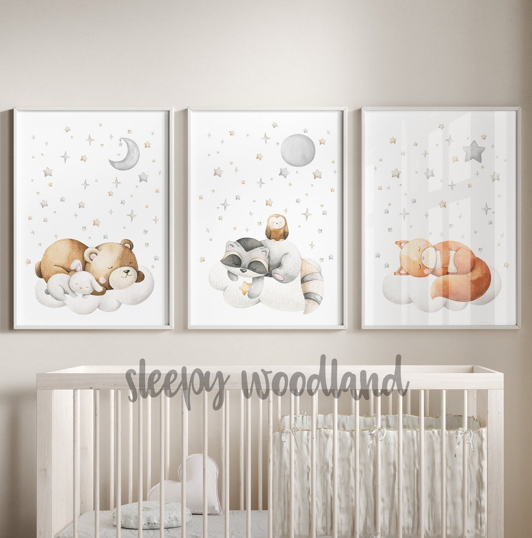 Sleeping Woodland Animal Nursery Prints | Nursery Art | Nursery Decor ...