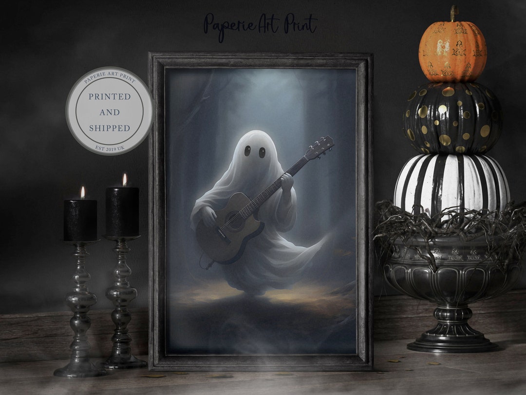 Ghost Playing Guitar | Halloween Art | Cute Ghost Print | Spooky Wall ...