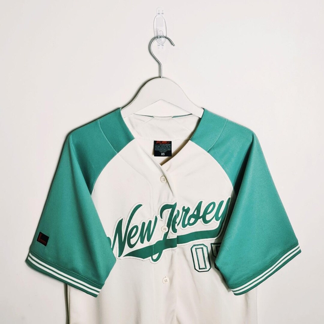 Vintage Y2K 90s 2000s Rare Green and Cream New Jerseg Fubu Jersey. Fubu 05 Jersey Top. Fubu ...