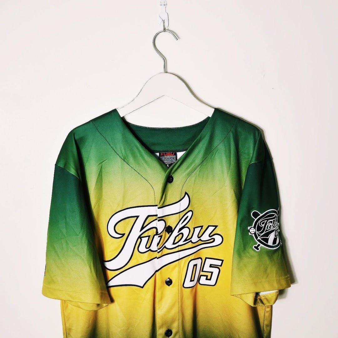 Vintage Y2K 90s 2000s Rare Green and Yellow Tie Dye Ombre Fubu Jersey. Fubu 05 Jersey Top. Fubu ...