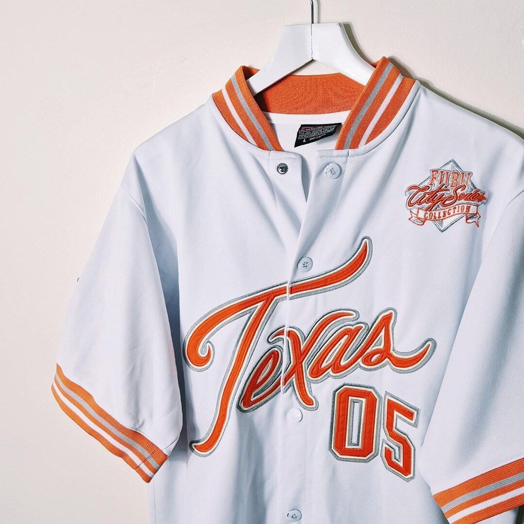 Vintage Y2K 90s 2000s Rare White and Orange Fubu Texas Button up Fubu Jersey. Fubu 05 Jersey Top ...