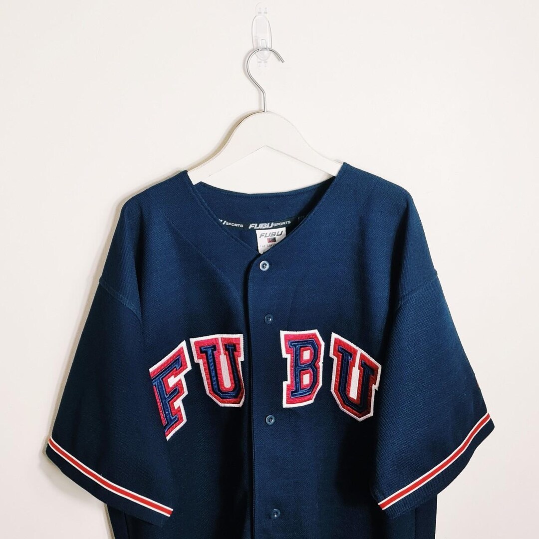 Vintage Y2K 90s 2000s Rare Button up Navy & Red Fubu Jersey. Fubu 05 Jersey Top. Fubu Athletics ...