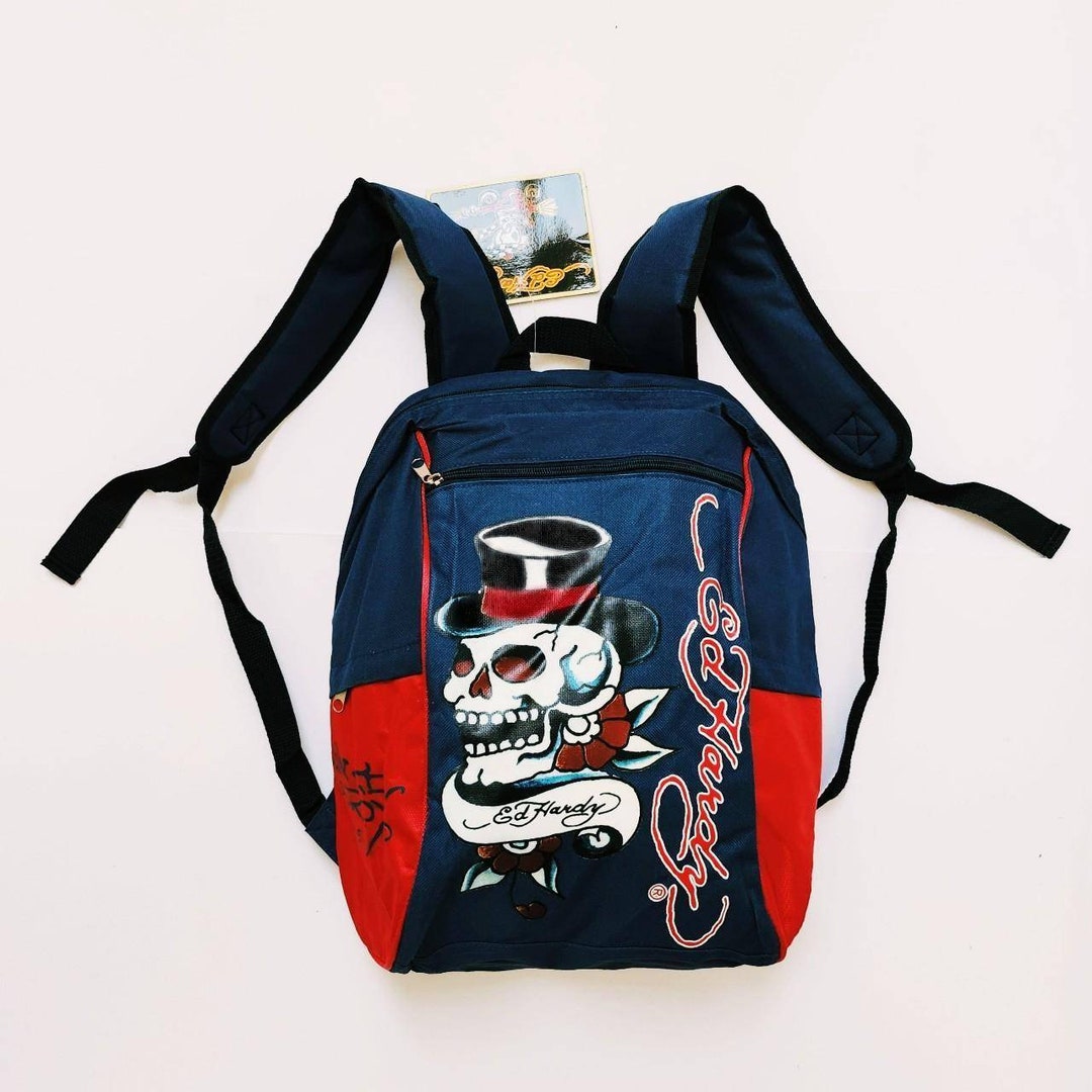 Vintage Brand New With Tags Red and Blue Early 2000s Ed Hardy Backpack ...