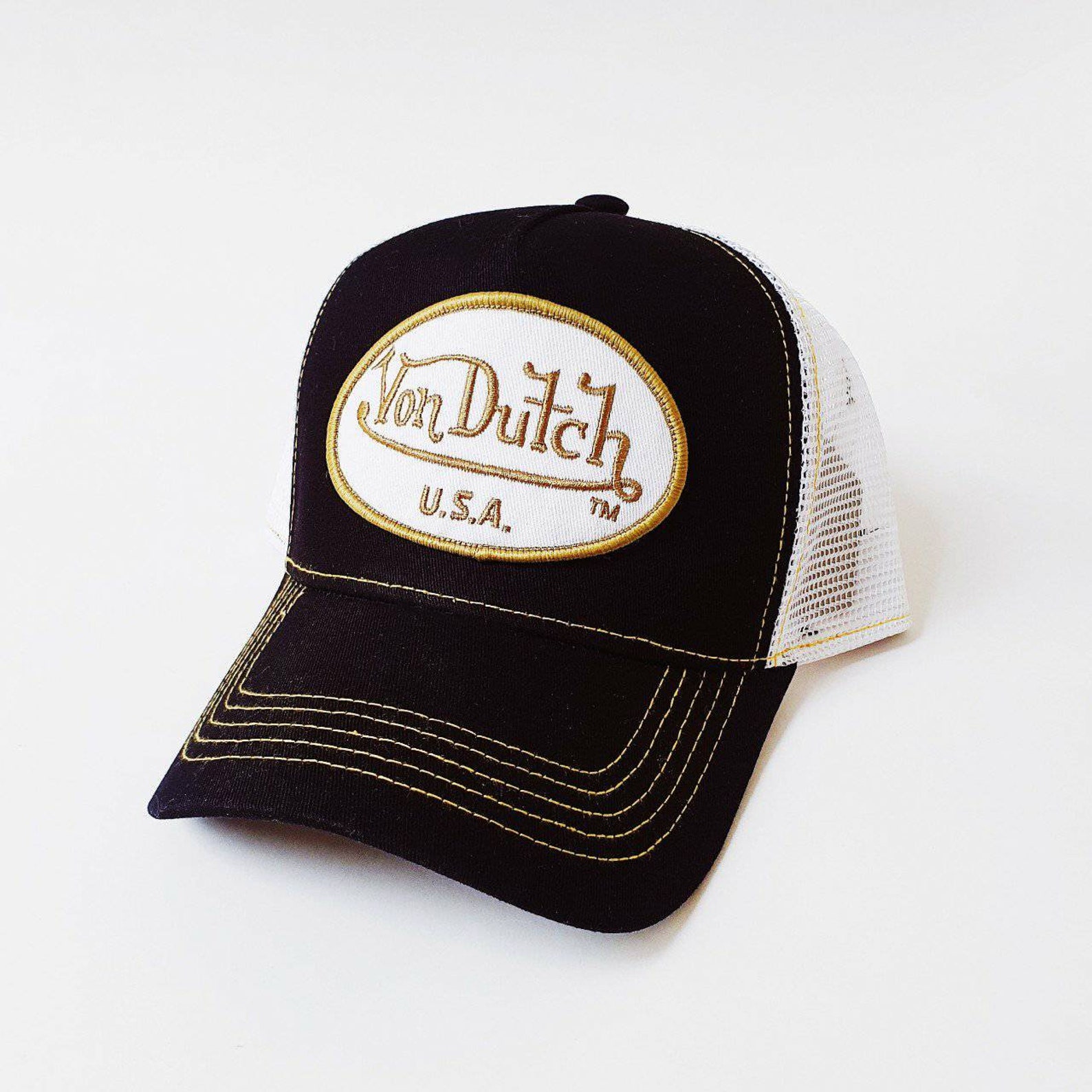 Vintage White, Gold and Black Von Dutch Cap / Von Dutch Cap / Von Dutch ...