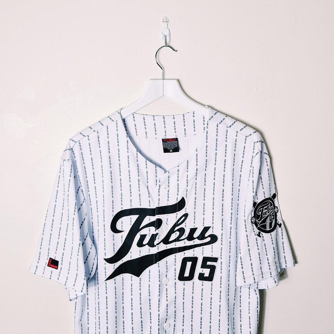 Vintage Y2K 90s 2000s White Repeat Logo Print Button up Fubu Jersey. Fubu 05 Jersey Top. Fubu ...