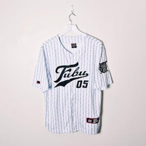 Vintage Y2K 90s 2000s White Repeat Logo Print Button up Fubu Jersey. Fubu 05 Jersey Top. Fubu ...