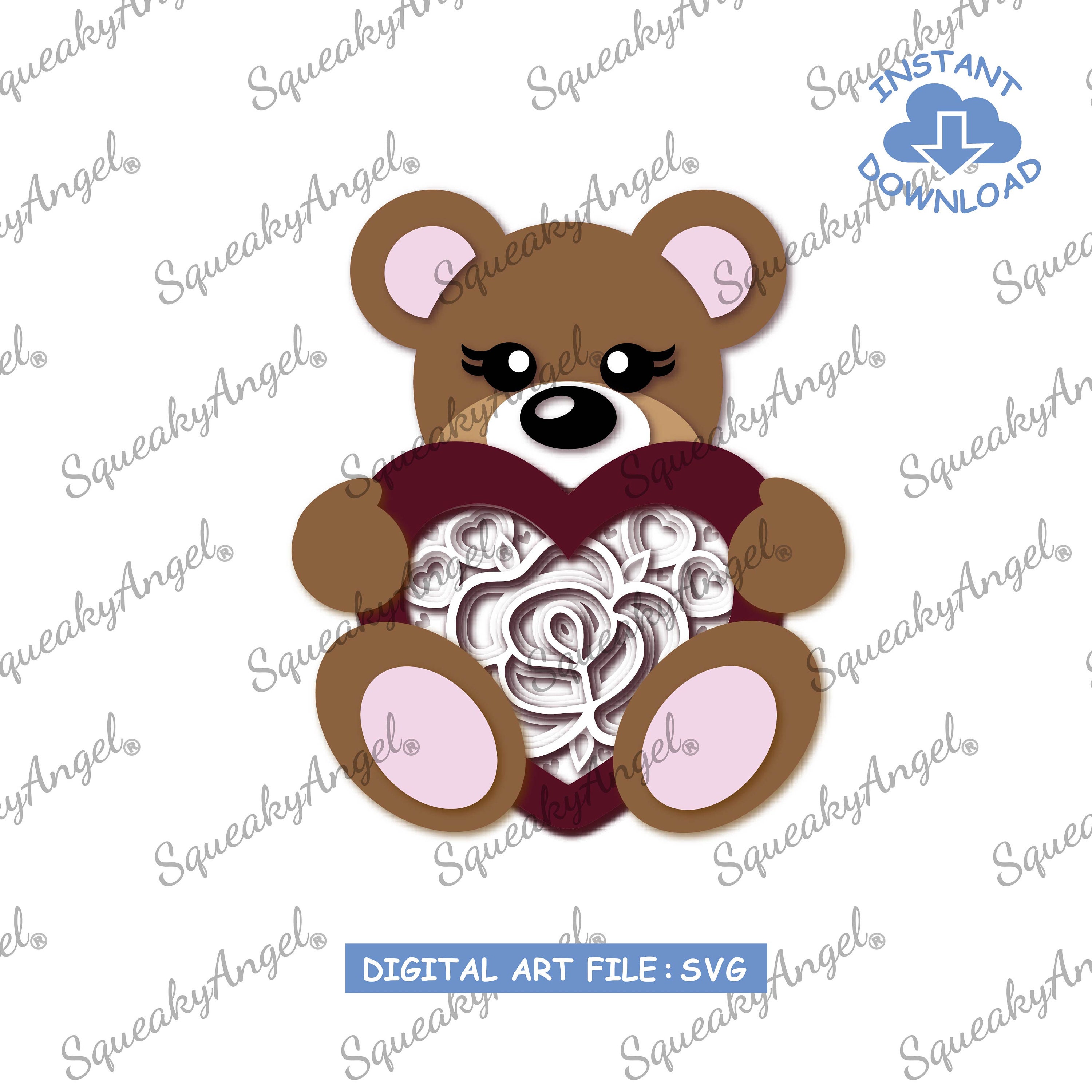 Bear With Rose Heart Shadow Box SVG | Valentines Heart | Mother's Day ...