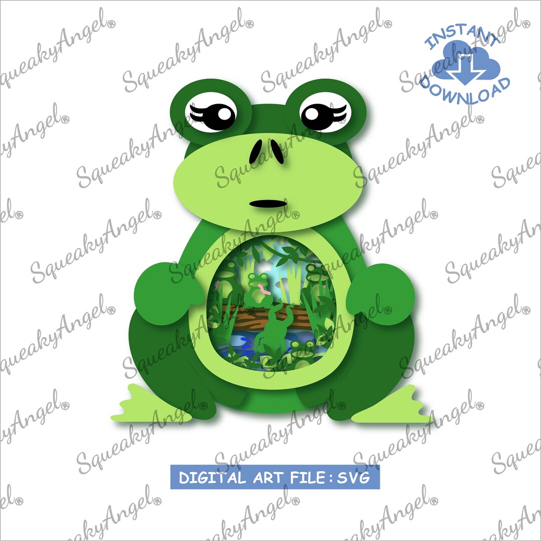 Frog Shadow Box | Speckled Frogs Sat on a Log Shadow Box SVG | Frog ...