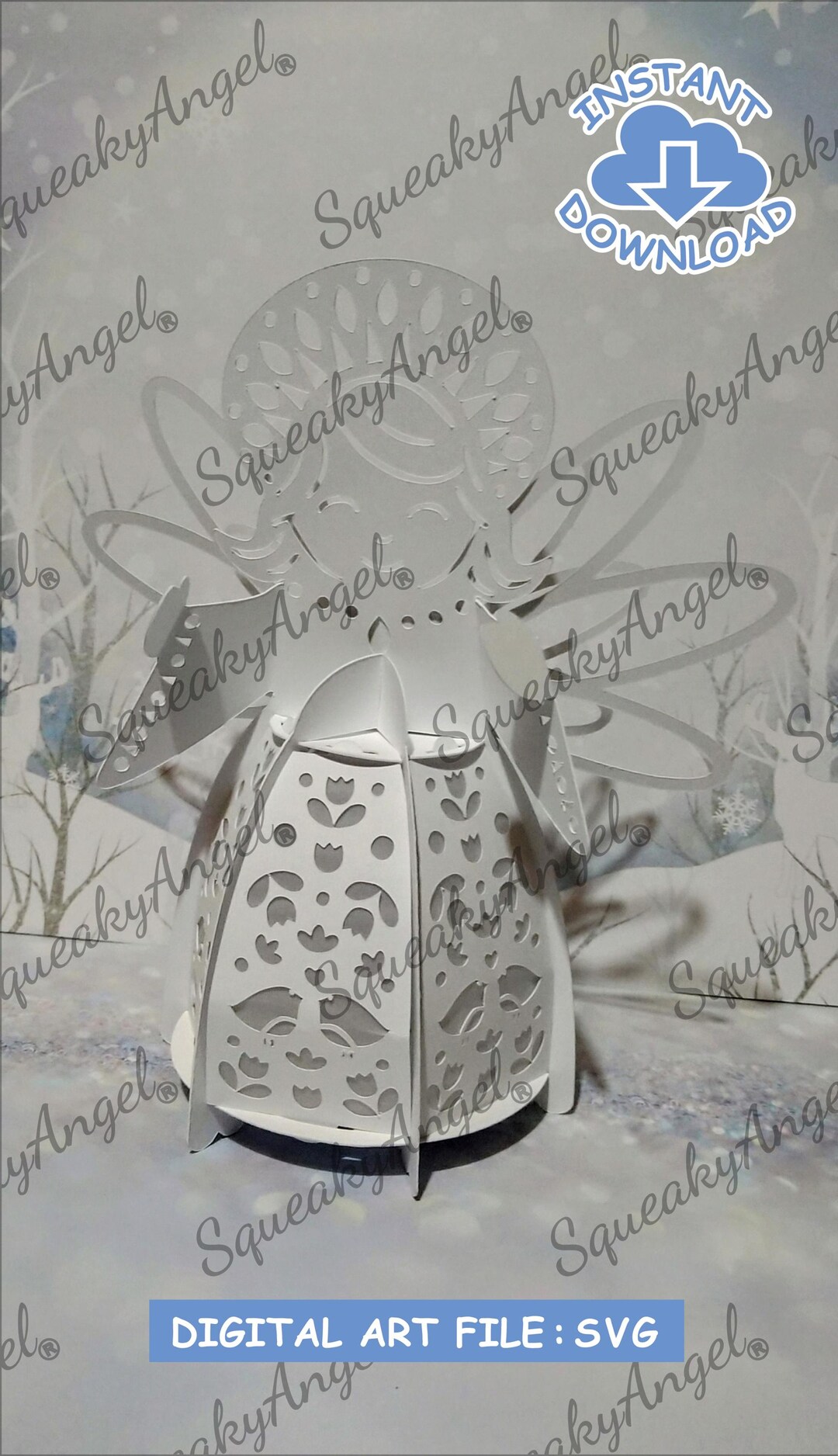 Angel SVG Lantern Style 5 | Cute Angel With Robins SVG Lantern ...