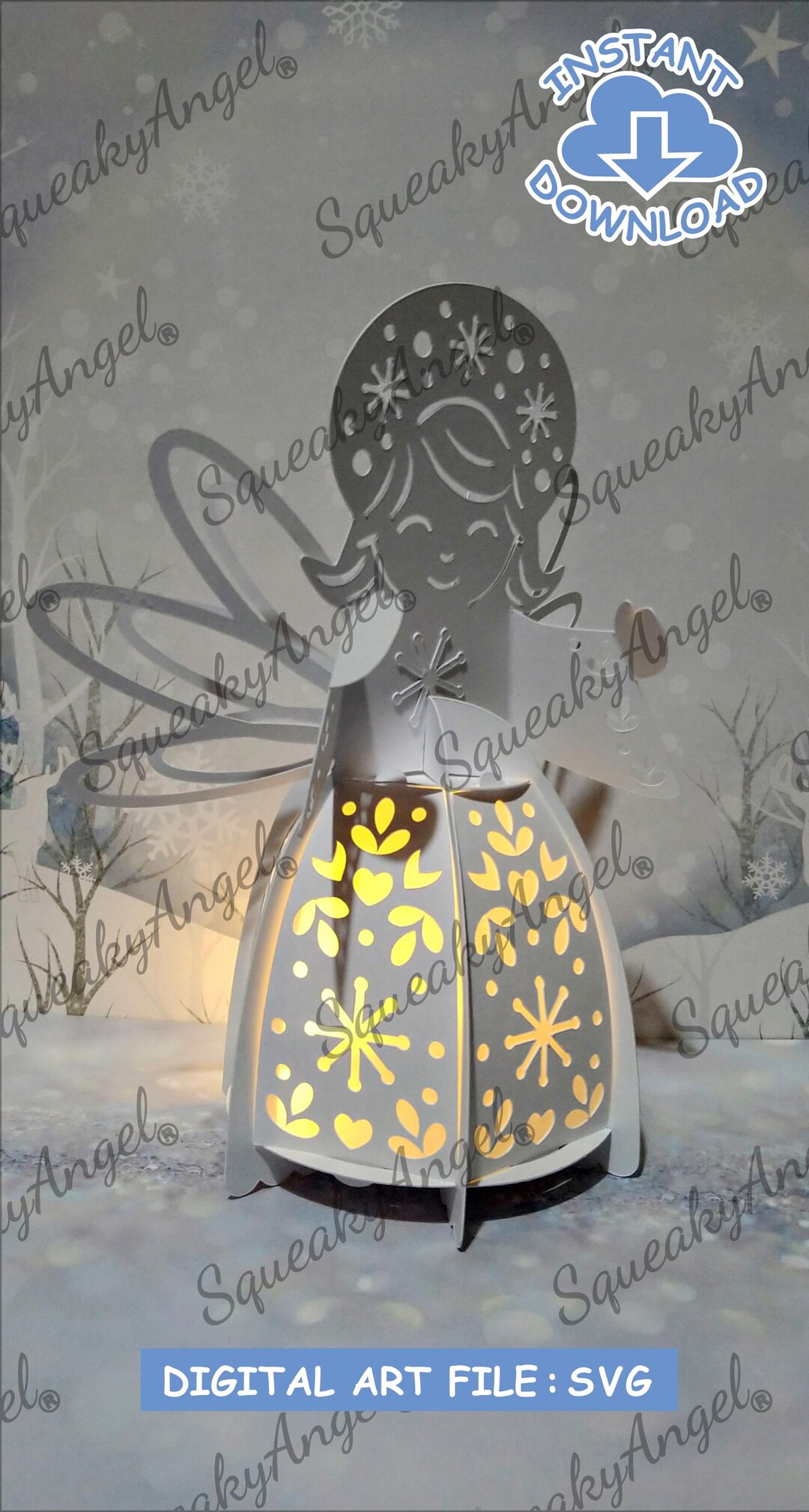 Angel SVG Lantern Style 4 | Cute Angel With Snowflakes SVG Lantern ...