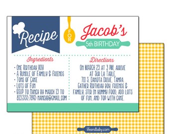 Cooking Invitation Template Recipe Card Birthday Party - Etsy