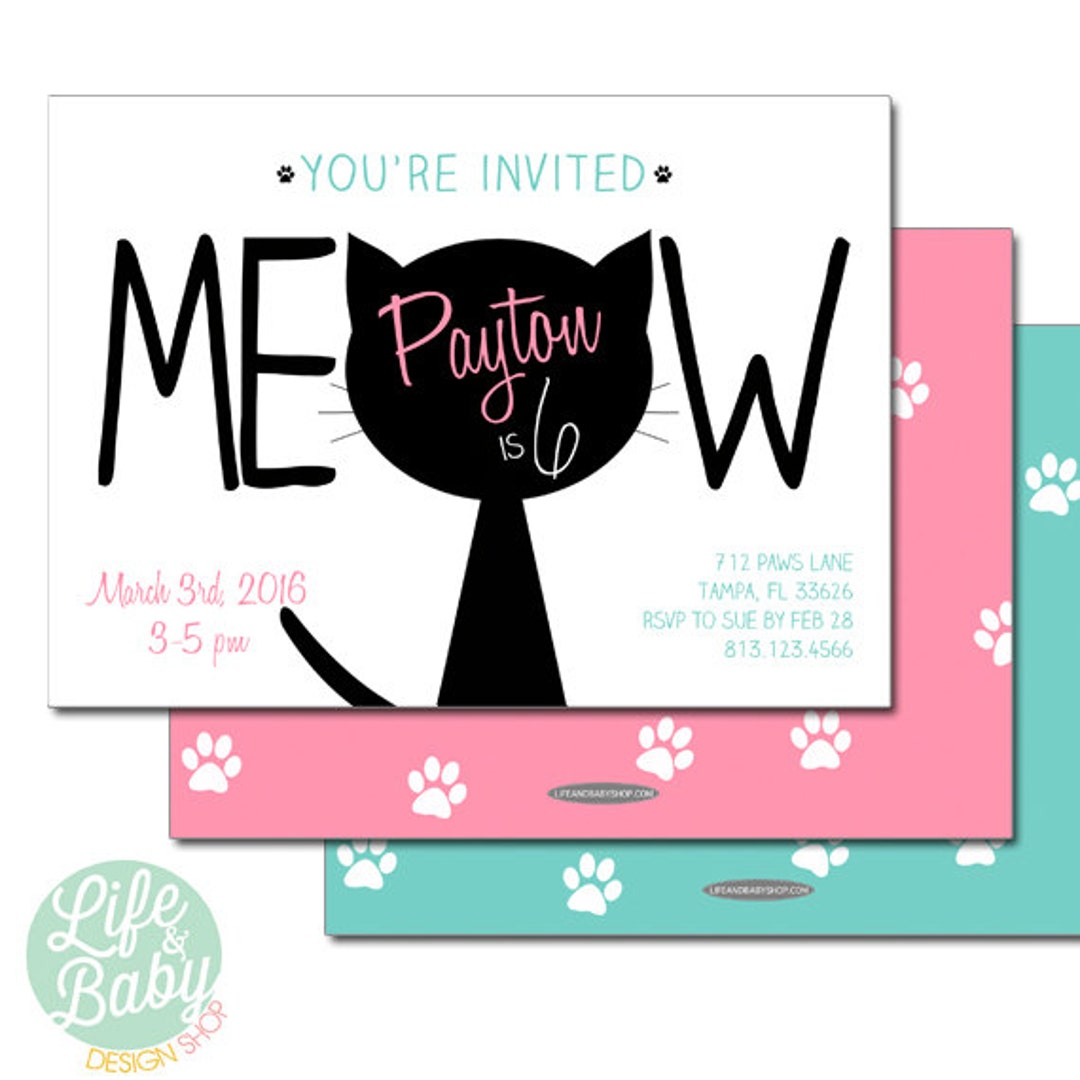 Kitty Cat Birthday Invitation | Cat Invitation | Kitty Cat Invitation ...