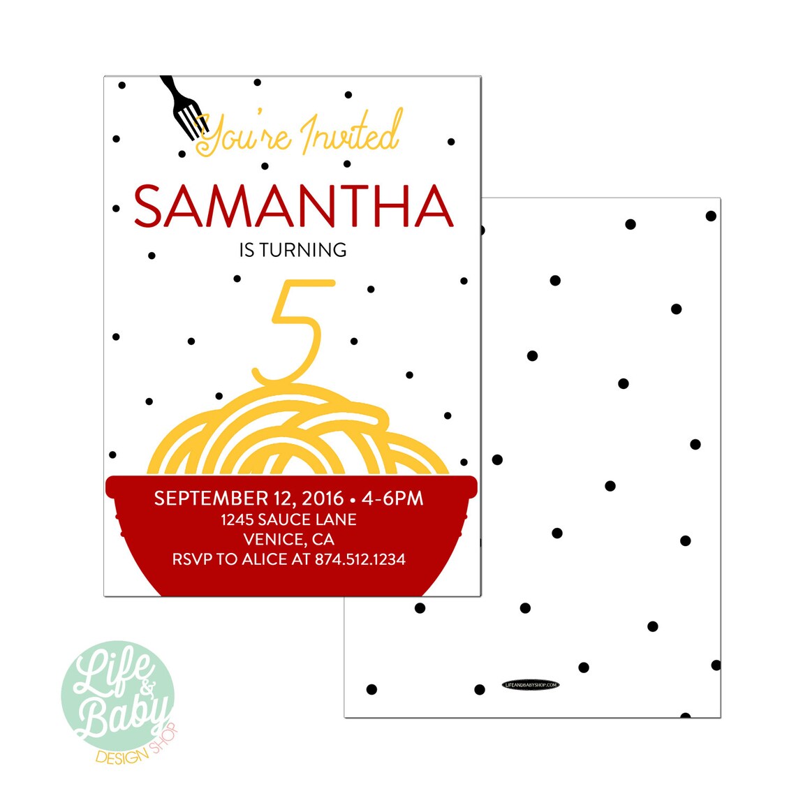 Pasta Birthday Invitation | Spaghetti Invitation | Cooking Invitation ...