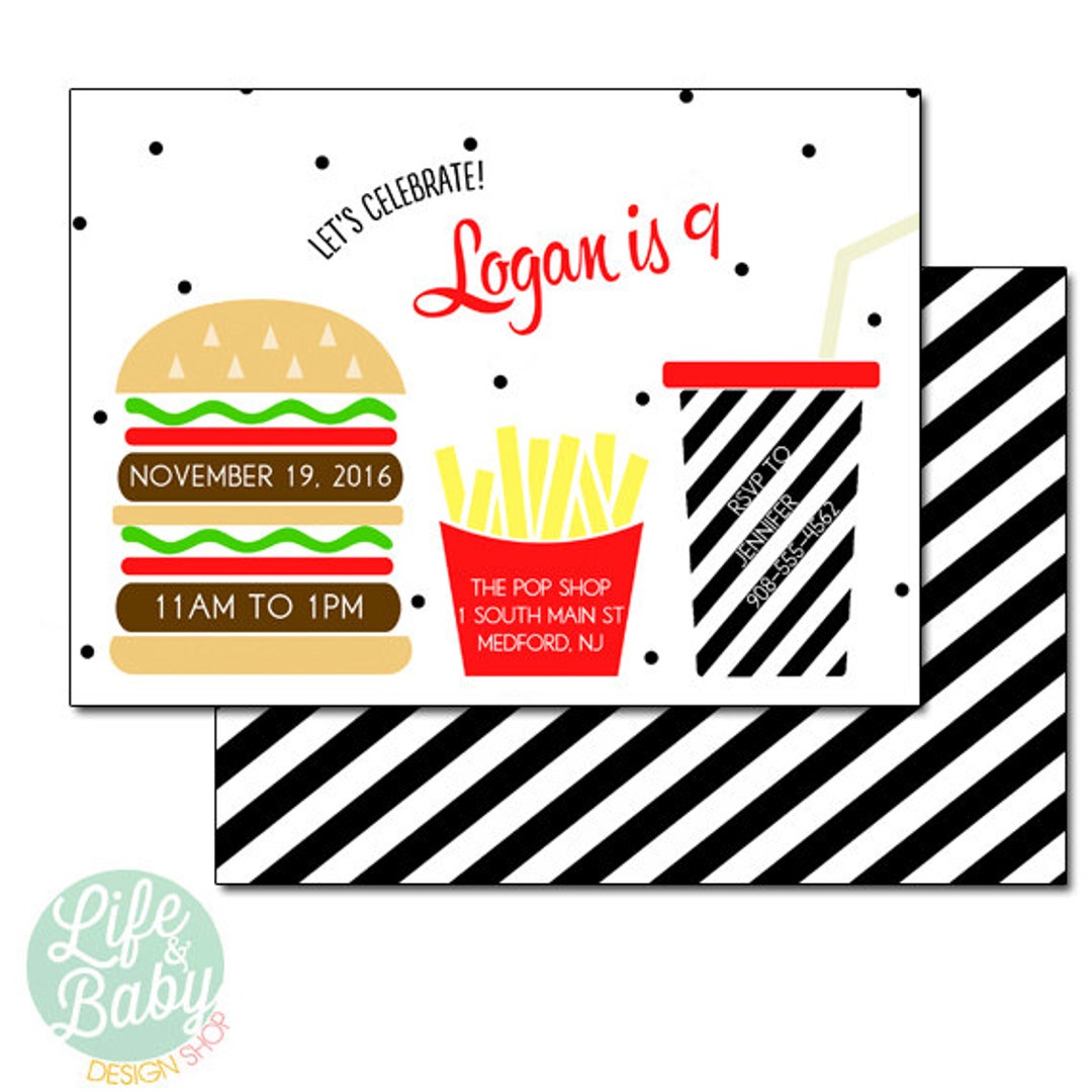 Hamburger and Fries Invitation, Burger and Fries Invitation | Hamburger ...