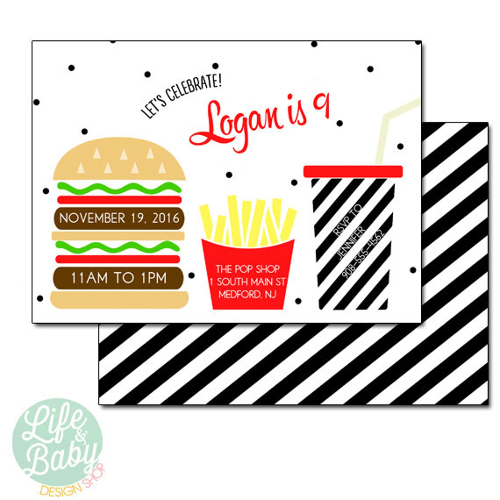 Hamburger and Fries Invitation, Burger and Fries Invitation | Hamburger ...