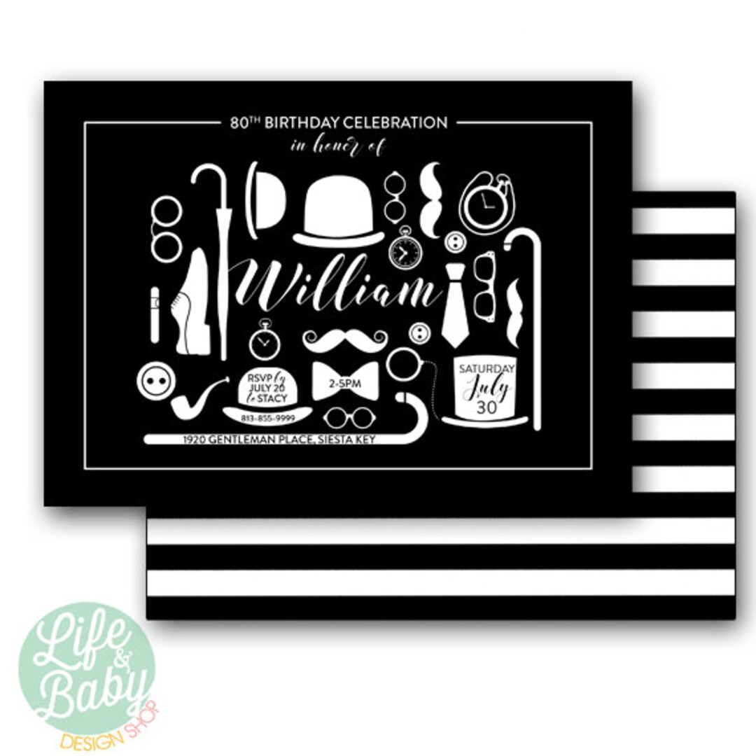 Gentleman Birthday Party Invitation | Man Birthday Invitation ...