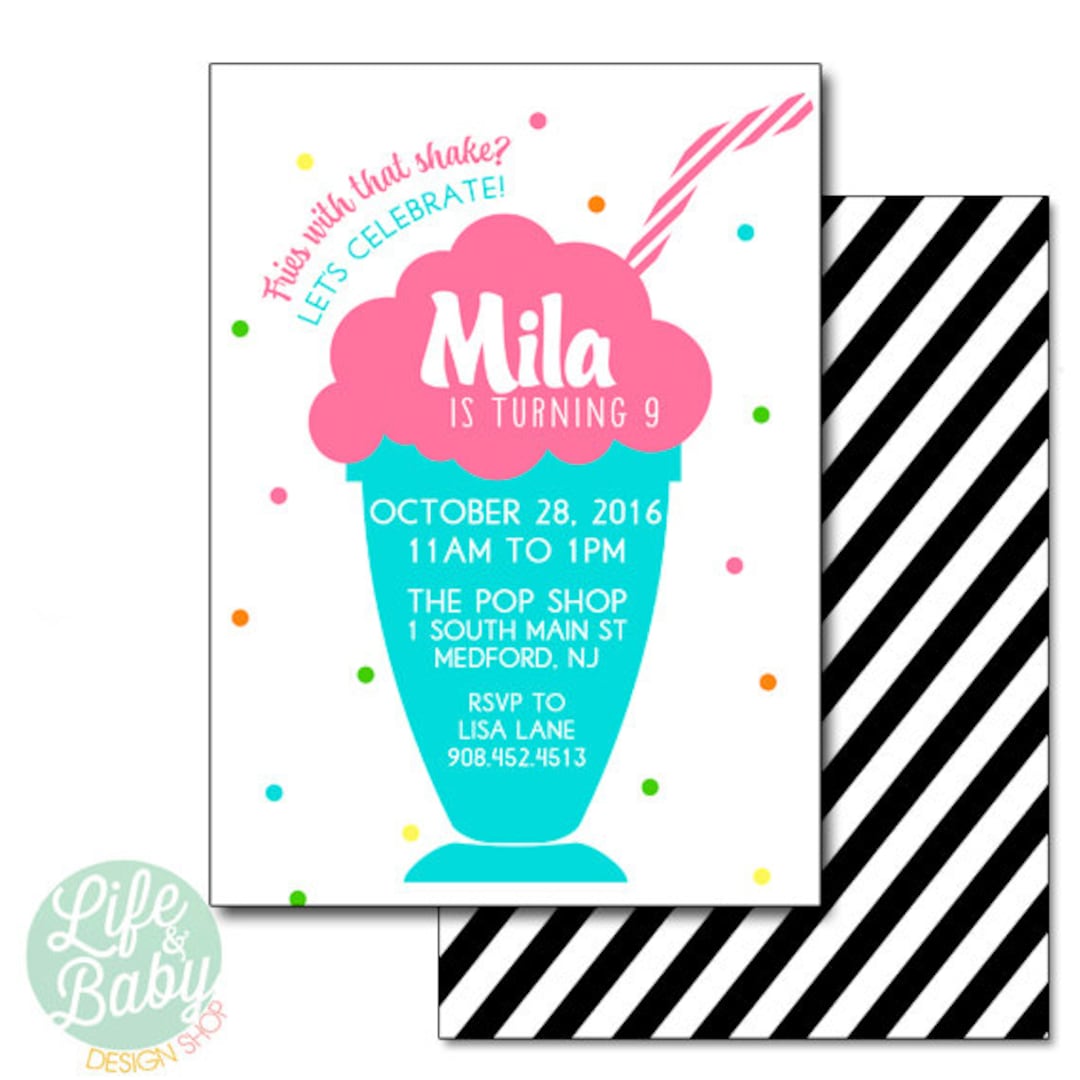Milkshake Party Invitation | Soda Pop Party Invitation | Milkshake ...