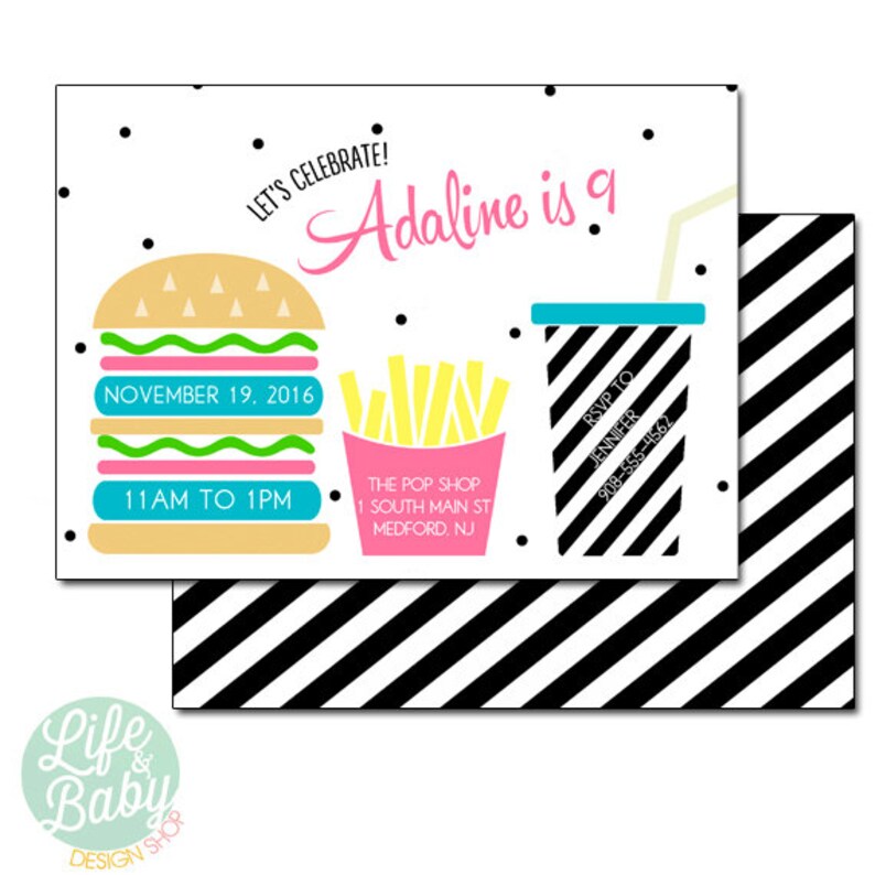 Hamburger and Fries Invitation, Burger and Fries Invitation | Hamburger ...