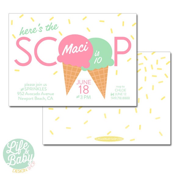 Here's the Scoop Ice Cream Party Invitation | Ice Cream Invitation ...