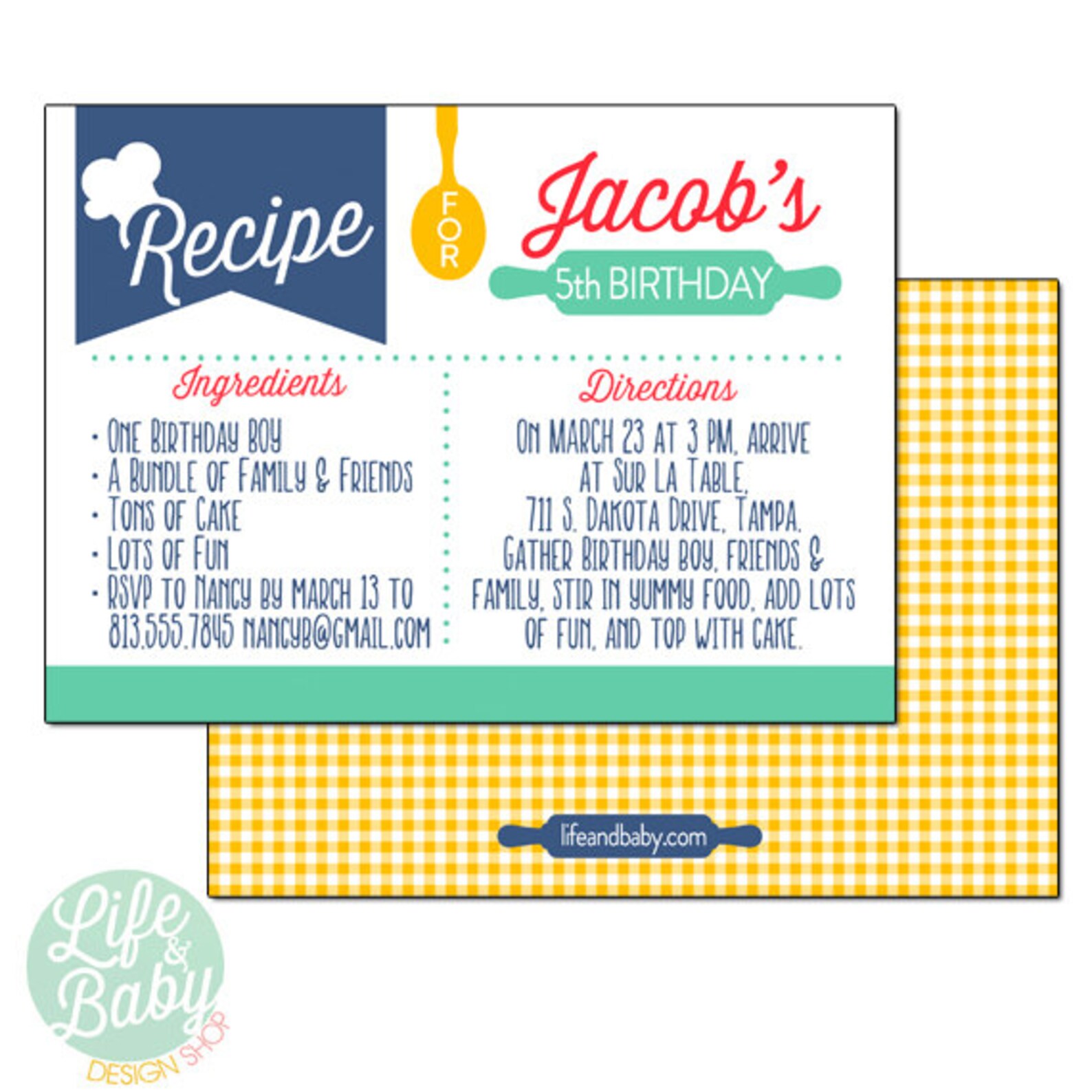 Baking Recipe Party Invitation | Cooking Party Invitation | Recipe ...