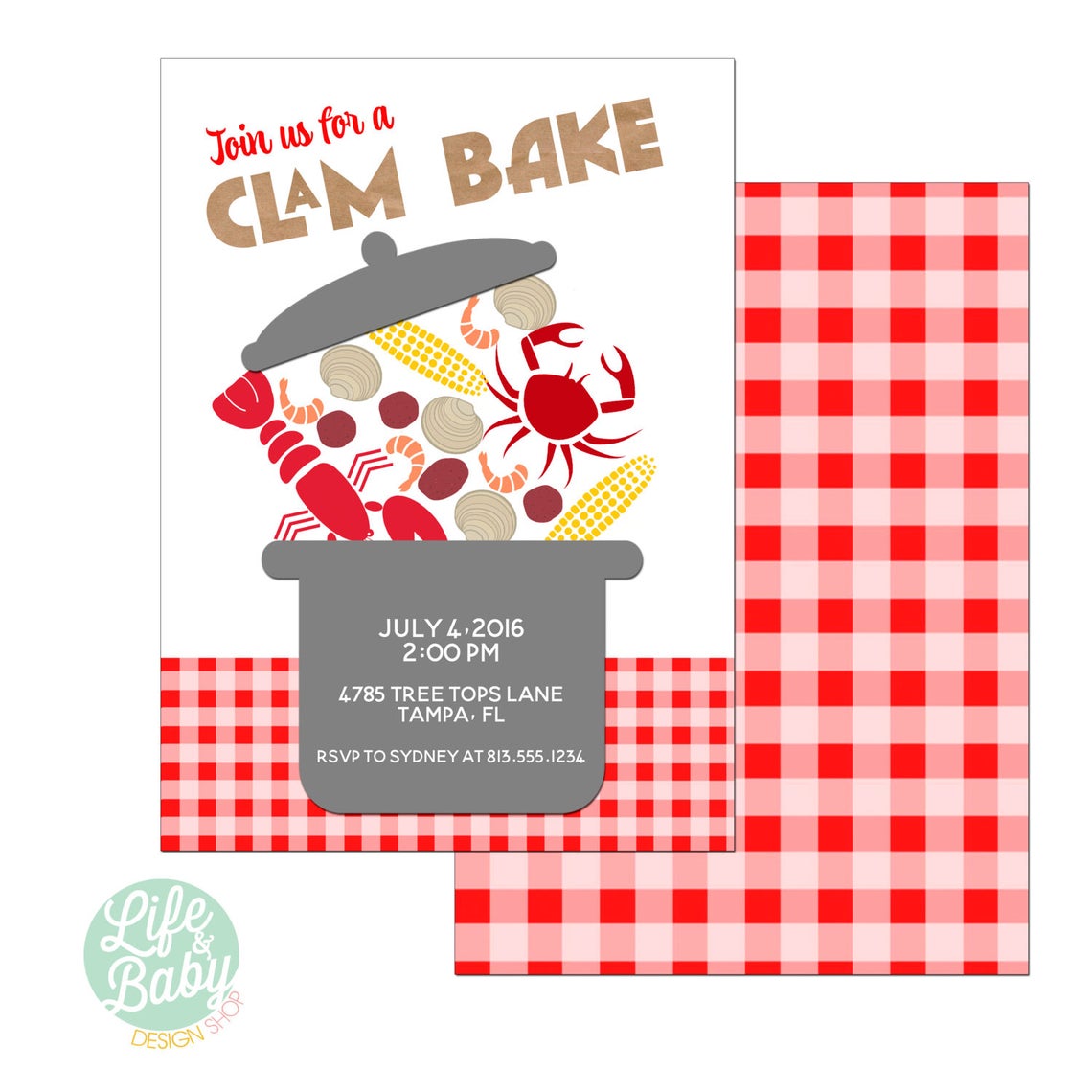 Clam Bake Invitation | Low Country Boil Invitation | Lobster Party ...
