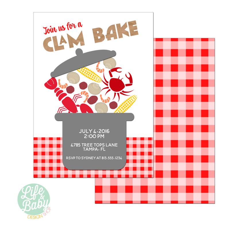 Clam Bake Invitation | Low Country Boil Invitation | Lobster Party ...