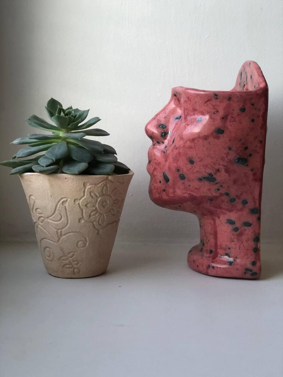 Pink Flowerpot | Woman Face Planter | Wall Ceramic Cachepot - Etsy