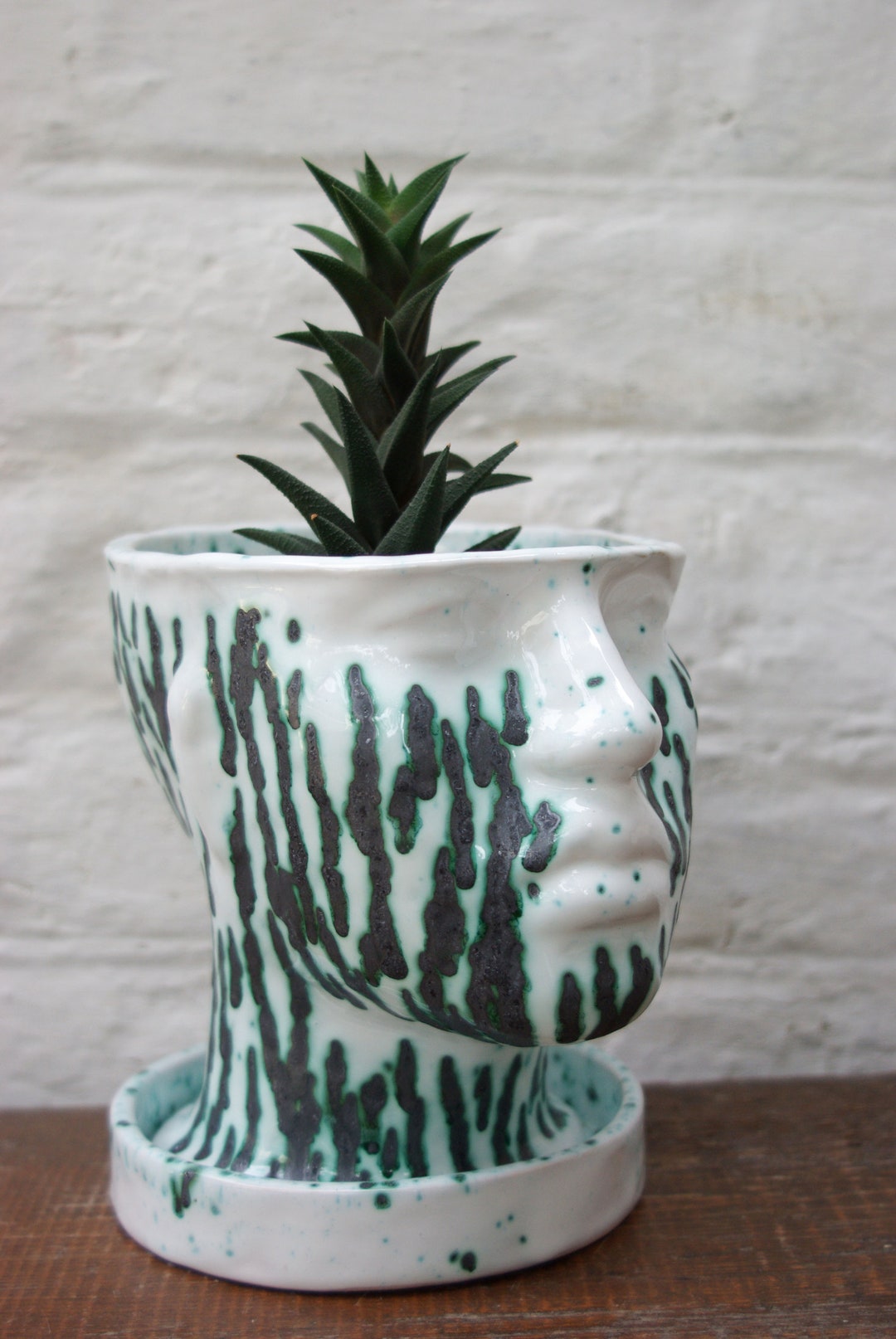 Woman Face Planter White Handmade Clay Planter Flower Pot With Drainage ...