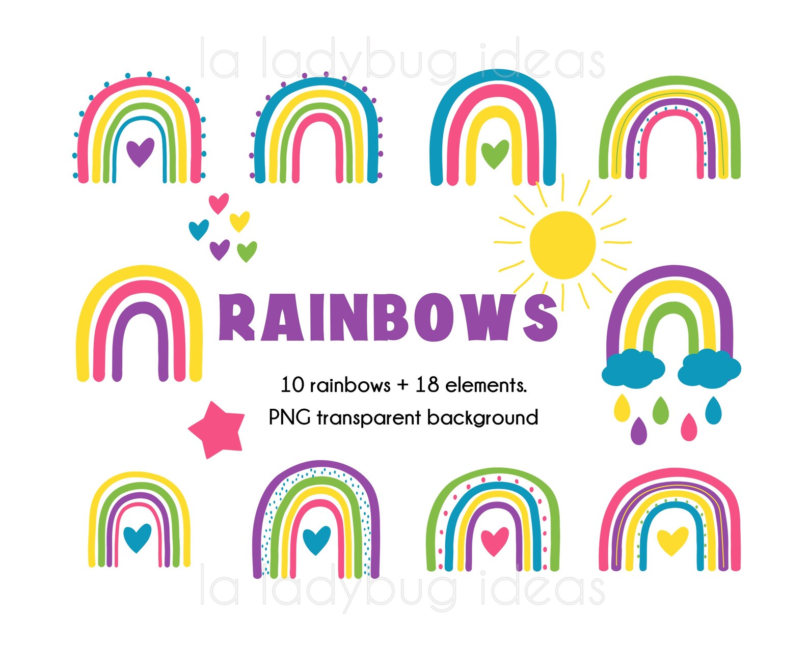 Rainbows clip art set. Colorful rainbows clipart collection. | Etsy