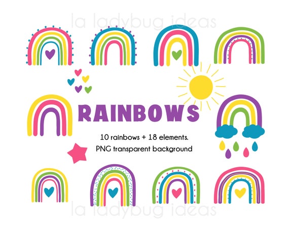 Rainbows Clip Art Set. Colorful Rainbows Clipart Collection. - Etsy