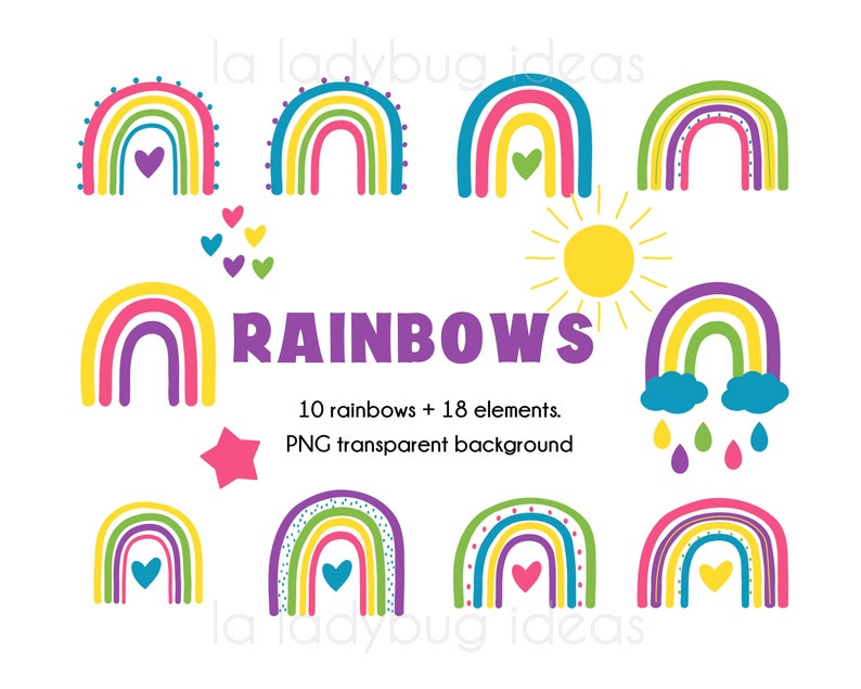 Rainbows clip art set. Colorful rainbows clipart collection. | Etsy Rainbows clip art set. Colorful rainbows clipart collection. | Etsy