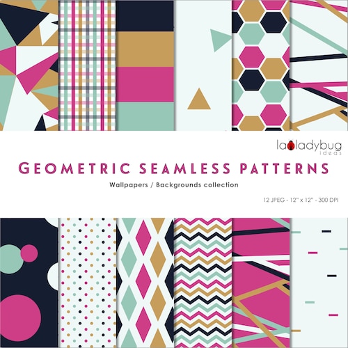 Blue Neutral and Gold Foil Digital Paper Seamless Geometric | Etsy