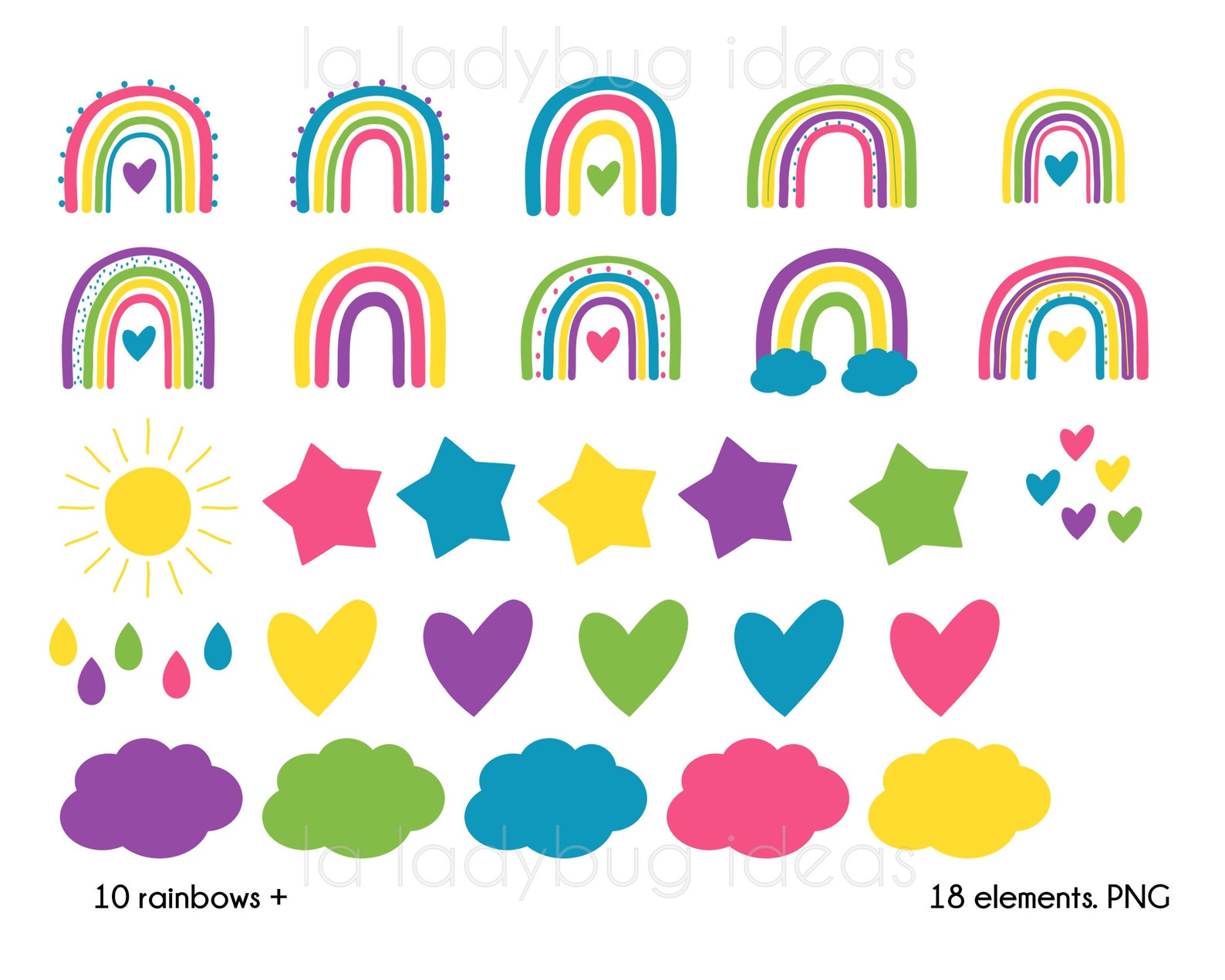 Rainbows clip art set. Colorful rainbows clipart collection. | Etsy