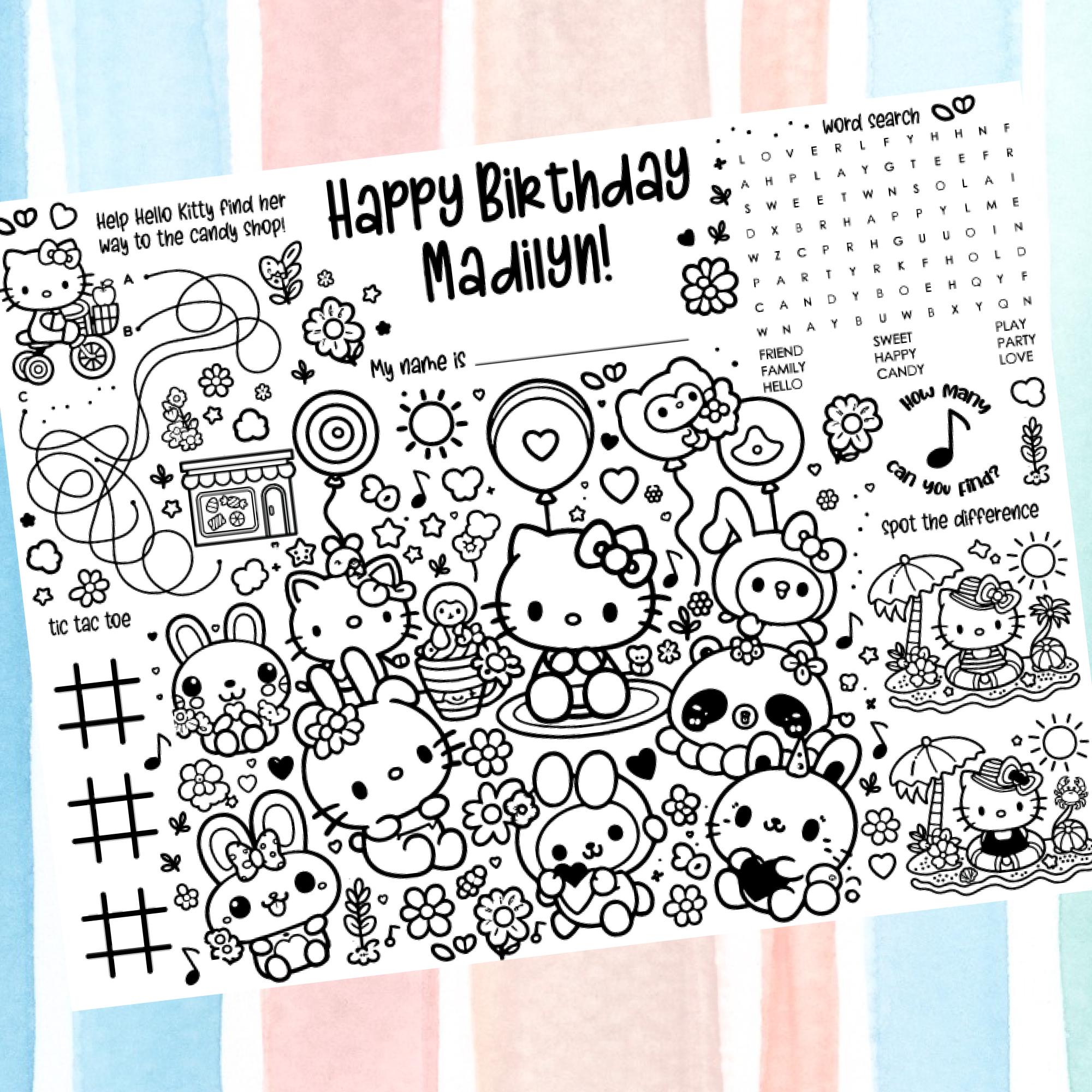 Cute Kitty Coloring Placemat, Personalized, Printable, Custom, Activity ...