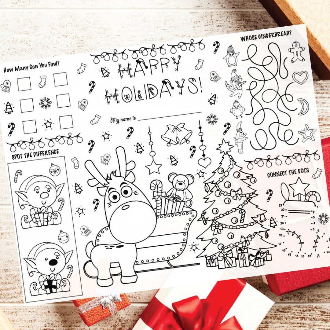 Custom Christmas Coloring Placemat: Happy Holidays Activity (digital ...